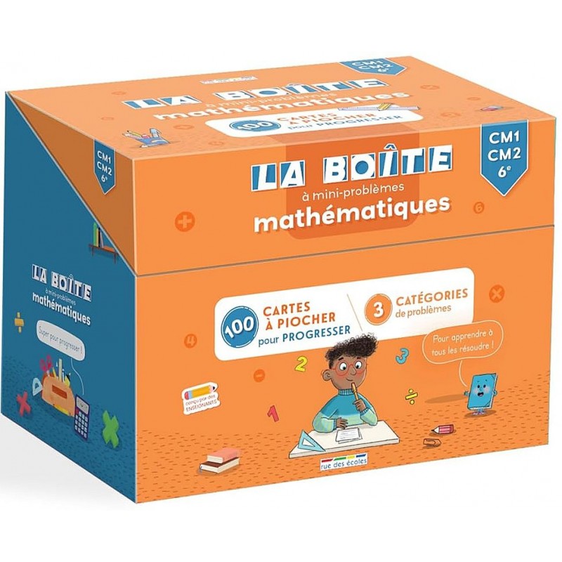 Boîte avec 100 cartes pour résoudre des problèmes mathématiques.